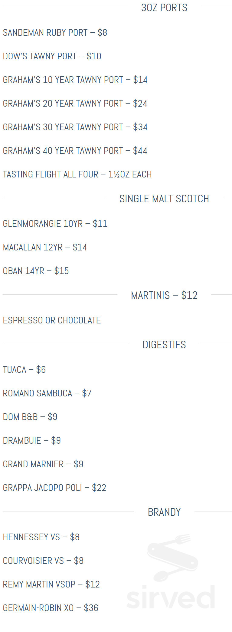 Sidney Tavern menu in East Berlin, Pennsylvania, USA