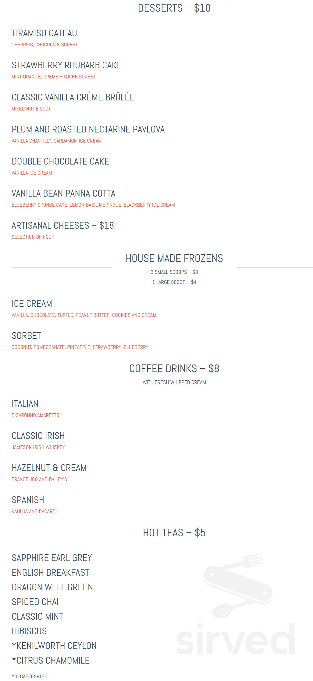 Sidney Tavern menu in East Berlin, Pennsylvania, USA