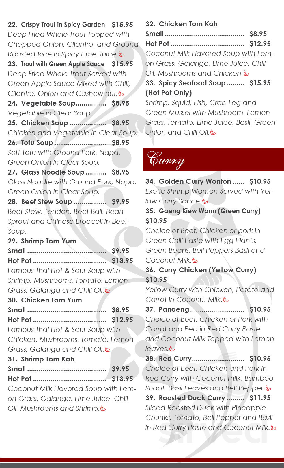 Thai House menu in Monterey Park, California, USA