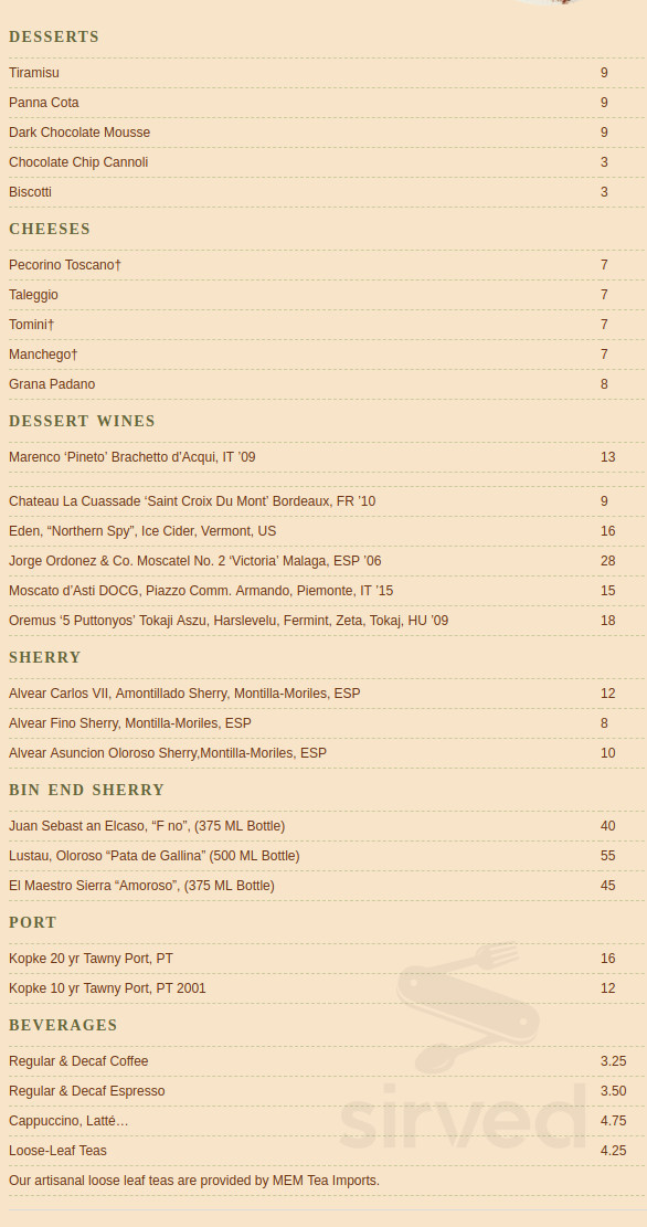Menu - Boston MA's Bin 26 Enoteca | Sirved