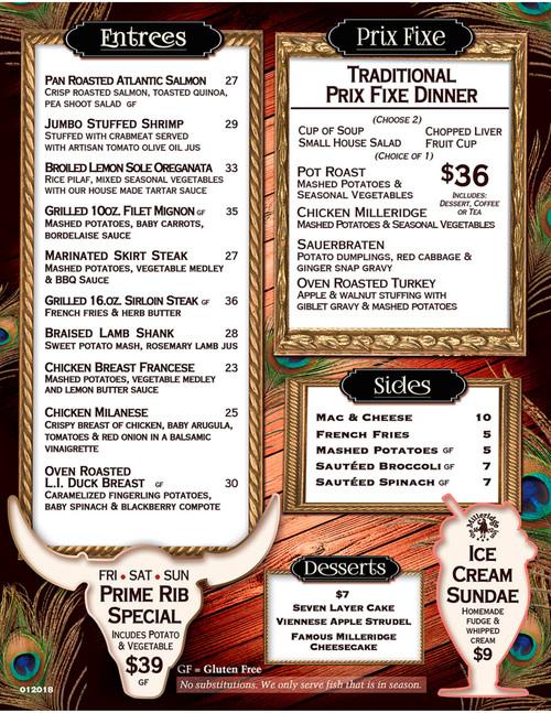 The Milleridge Inn menu in Jericho, New York, USA