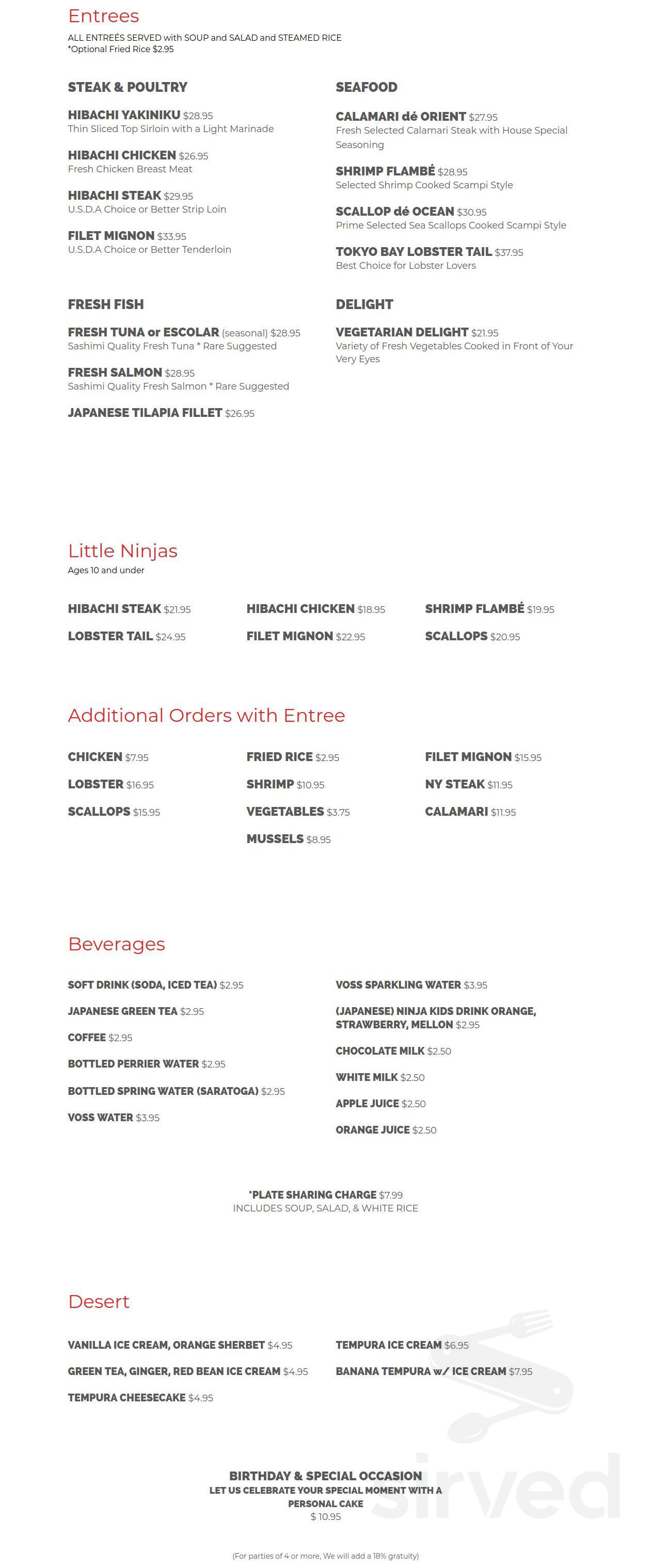 Tokyo Bay Bonita Springs menu in Bonita Springs, Florida, USA