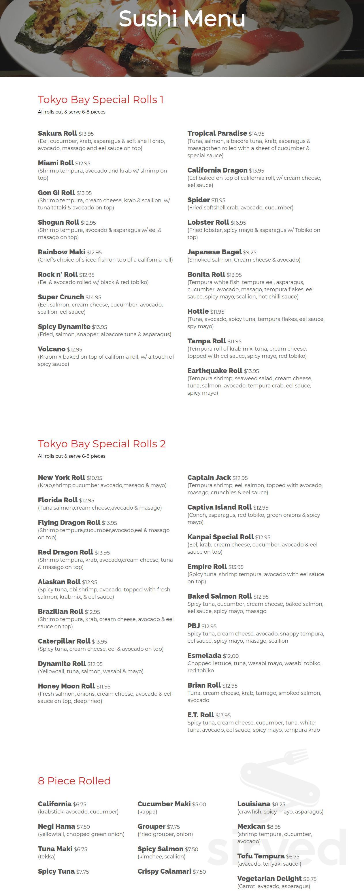 Tokyo Bay Bonita Springs menu in Bonita Springs, Florida, USA