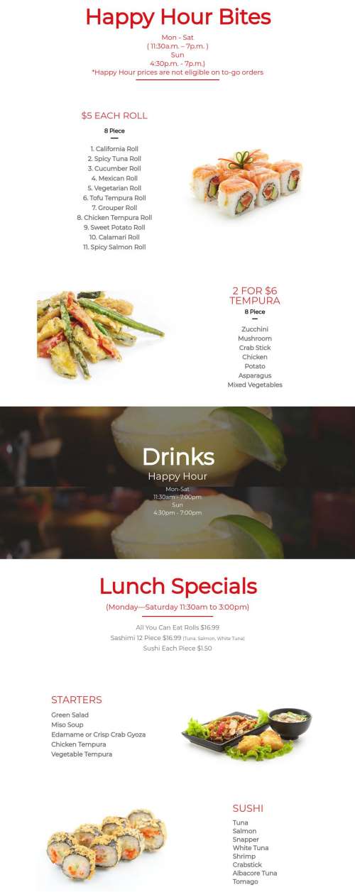 Tokyo Bay Bonita Springs menu in Bonita Springs, Florida, USA