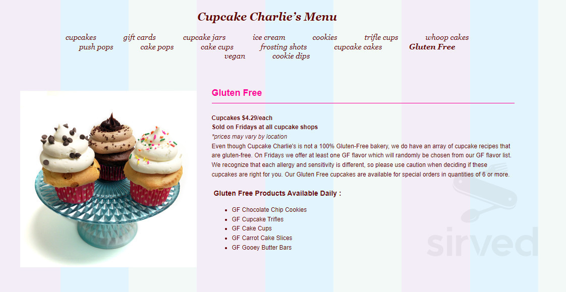 Cupcake Charlie's menu in Foxborough, Massachusetts, USA