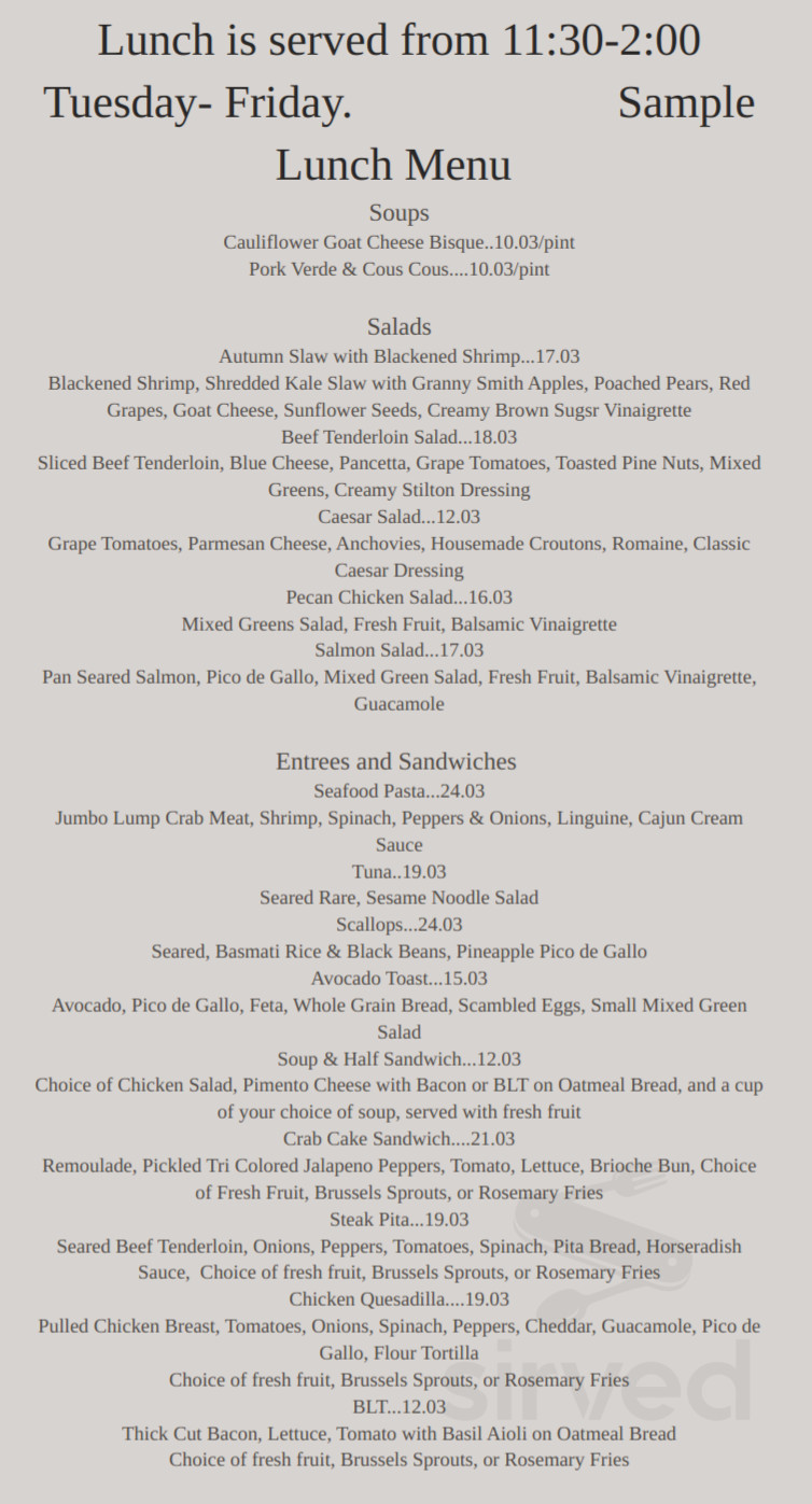 1703 Restaurant & Catering menu in Winston-Salem, North Carolina, USA