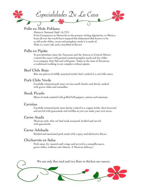 El Mirasol Cocina Mexicana menu in Palm Springs, California, USA