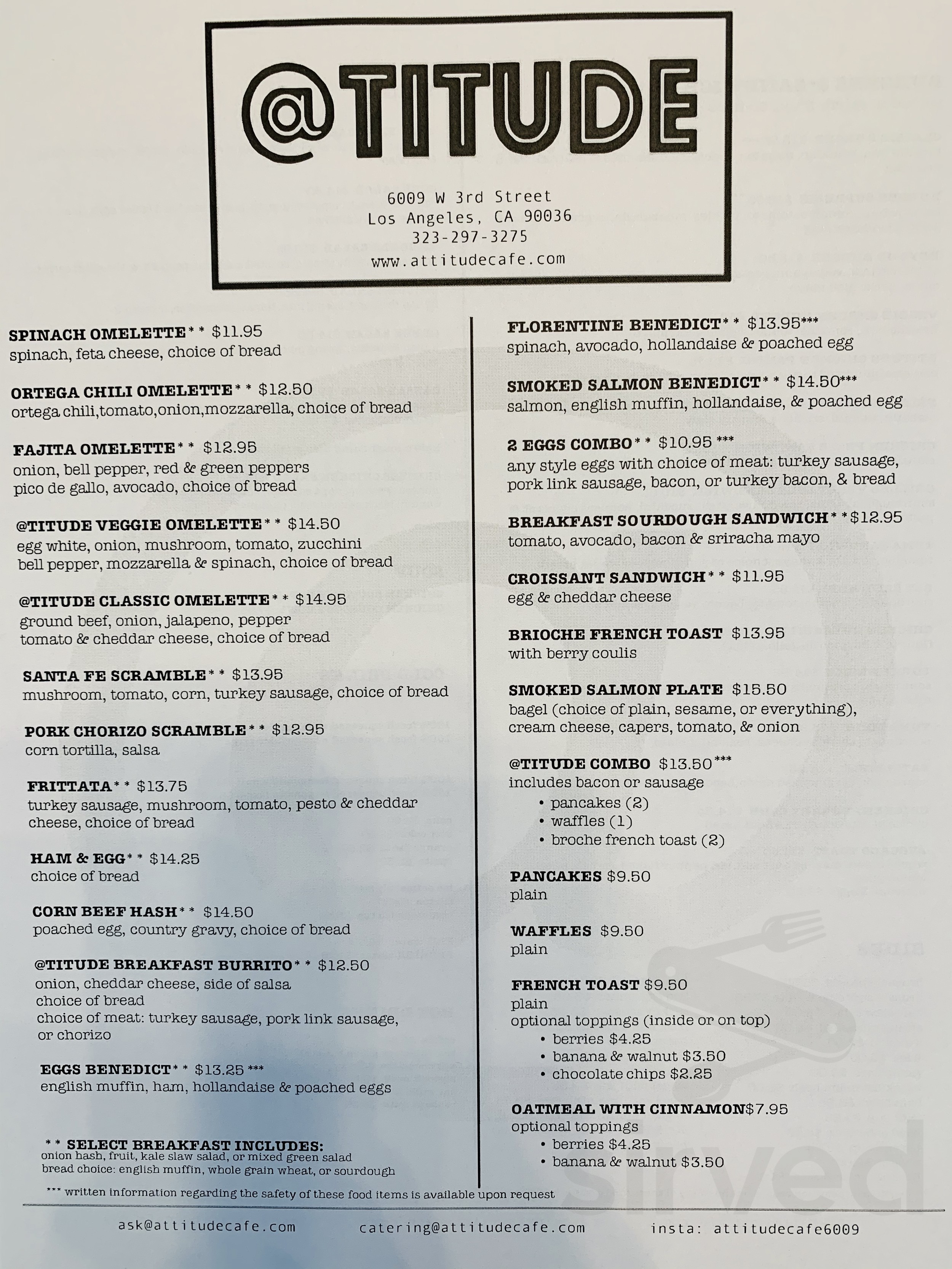 ATTITUDE CAFE menu in Los Angeles, California, USA