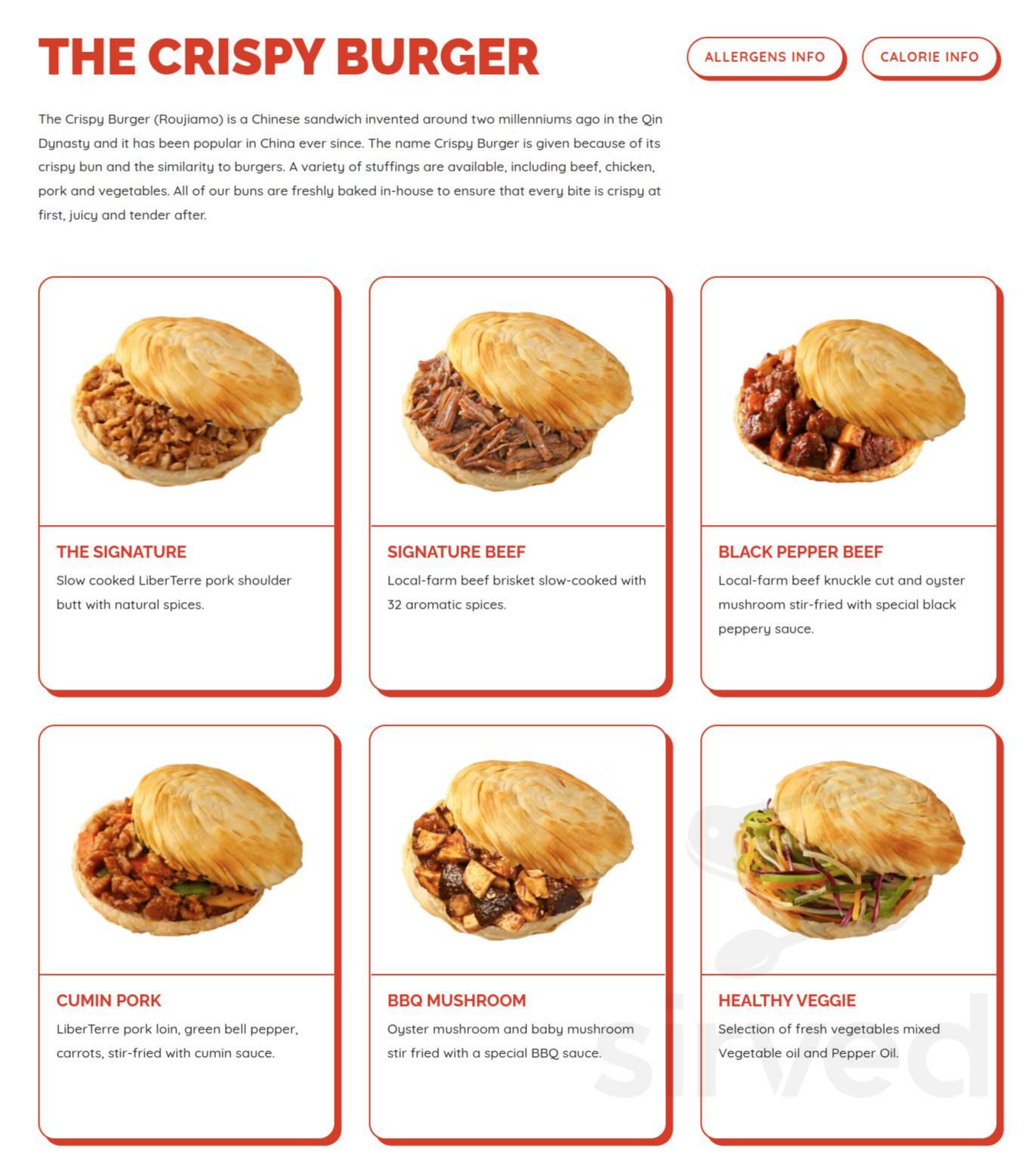 Bingz Crispy Burger 西少爷肉夹馍 menu in Markham, Ontario, Canada