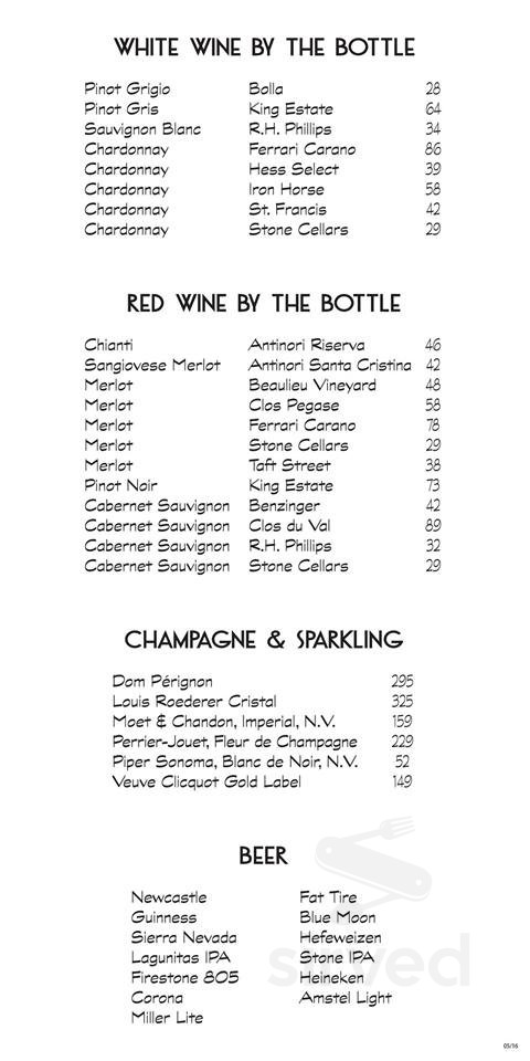 Sunset Trocadero menu in West Hollywood, California, USA