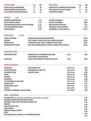 Salvador Dali Cafe menu in Charlottetown, Prince Edward Island, Canada