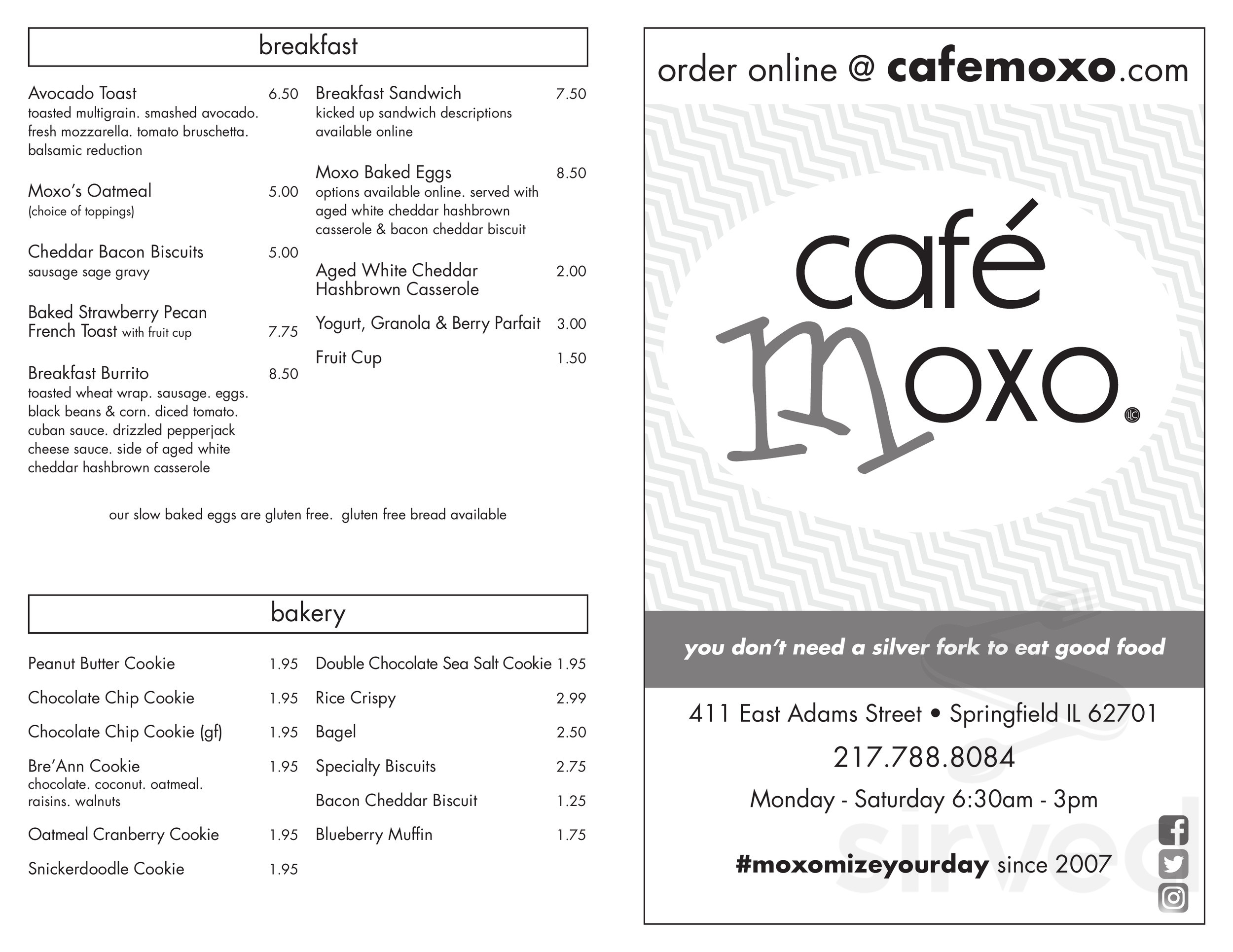 Menu for Cafe Moxo in Springfield, IL | Sirved
