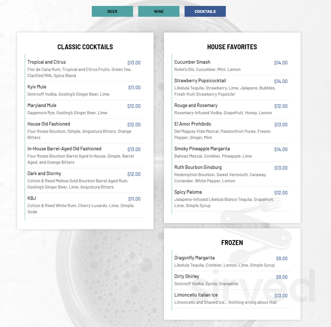 Menu for Present Company Public House in 438 Massachusetts Ave NW, WA ...