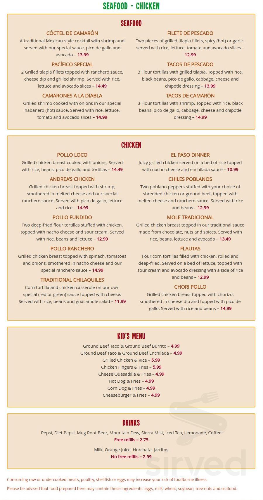 Monte Alban menu in Rochester, New York, USA