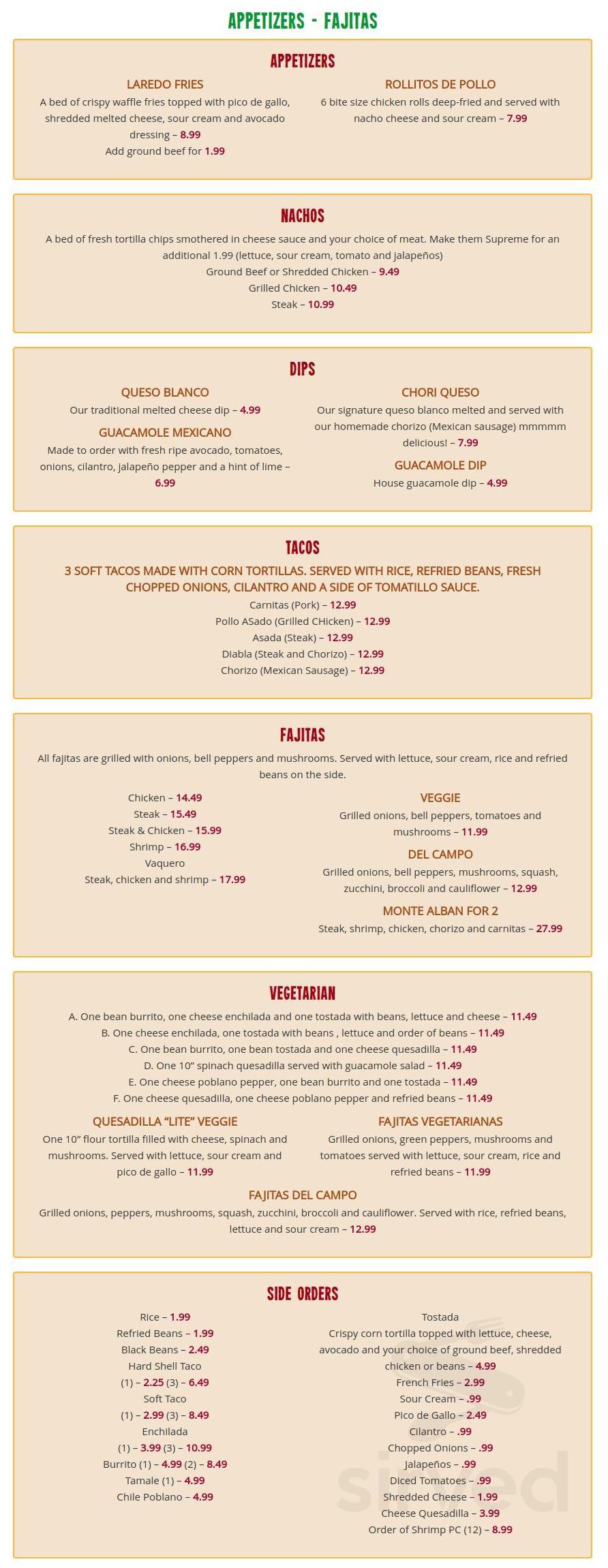 Monte Alban menu in Rochester, New York, USA