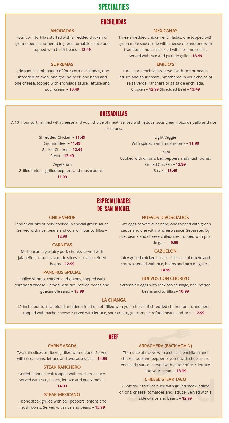 Monte Alban menu in Penfield, New York, USA