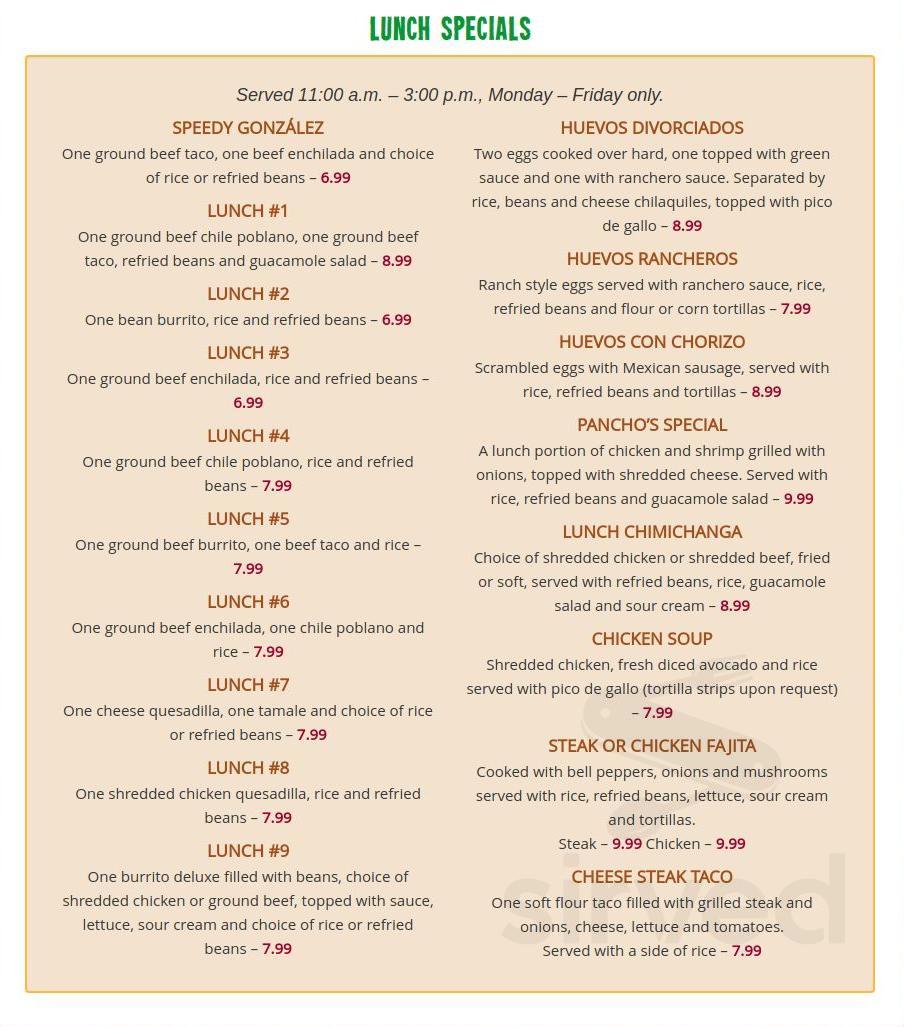 Monte Alban menu in Rochester, New York, USA