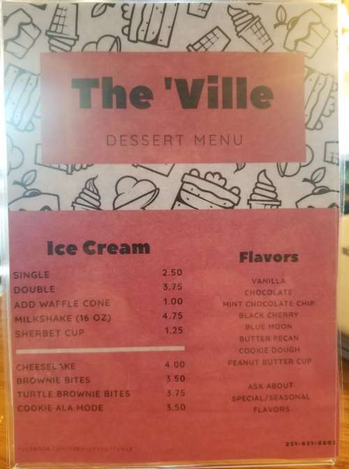 The Ville menu in Scottville, Michigan, USA