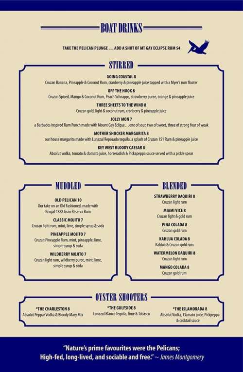 The Blind Pelican Seafood House menu in Holly Springs, North Carolina, USA