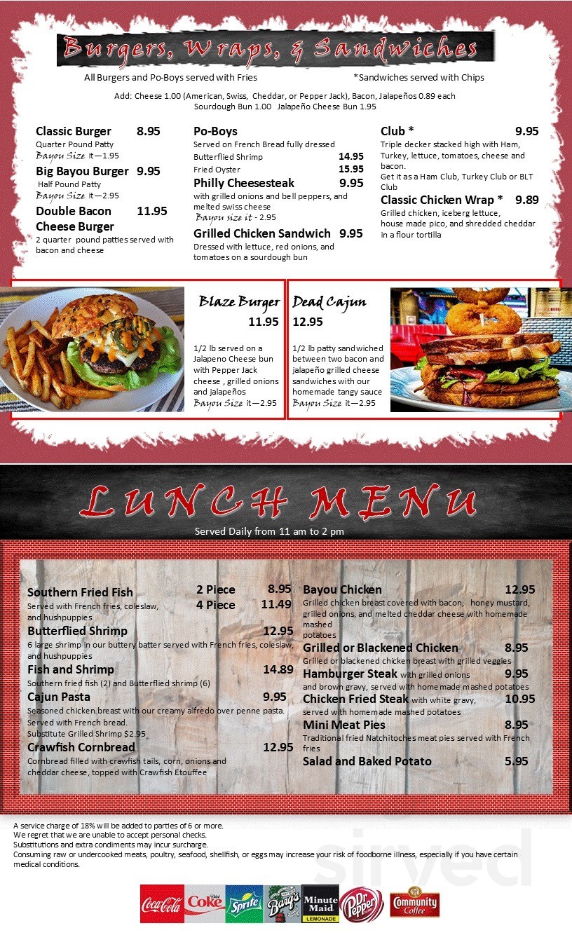 Menu - Many LA's Bayou Crawfish | Sirved