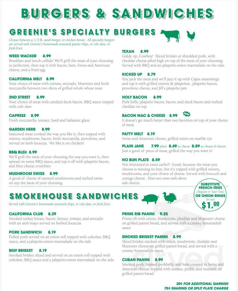 Greenie's Clubhouse at Delbrook menu in Delavan, Wisconsin, USA