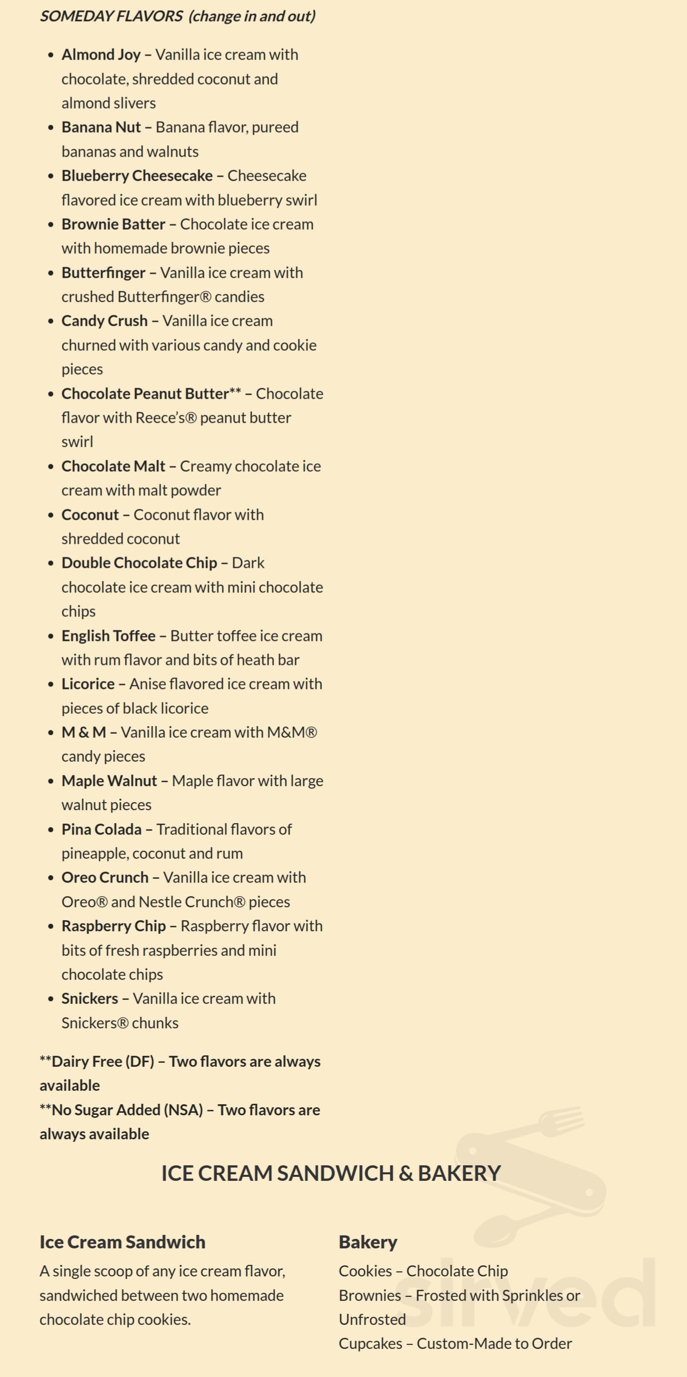 Udders Ice Cream and Gelato menu in Grants Pass, Oregon, USA