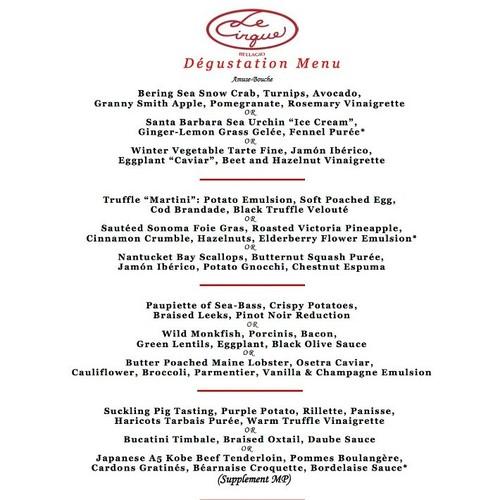 Le Cirque menu in Las Vegas, Nevada, USA