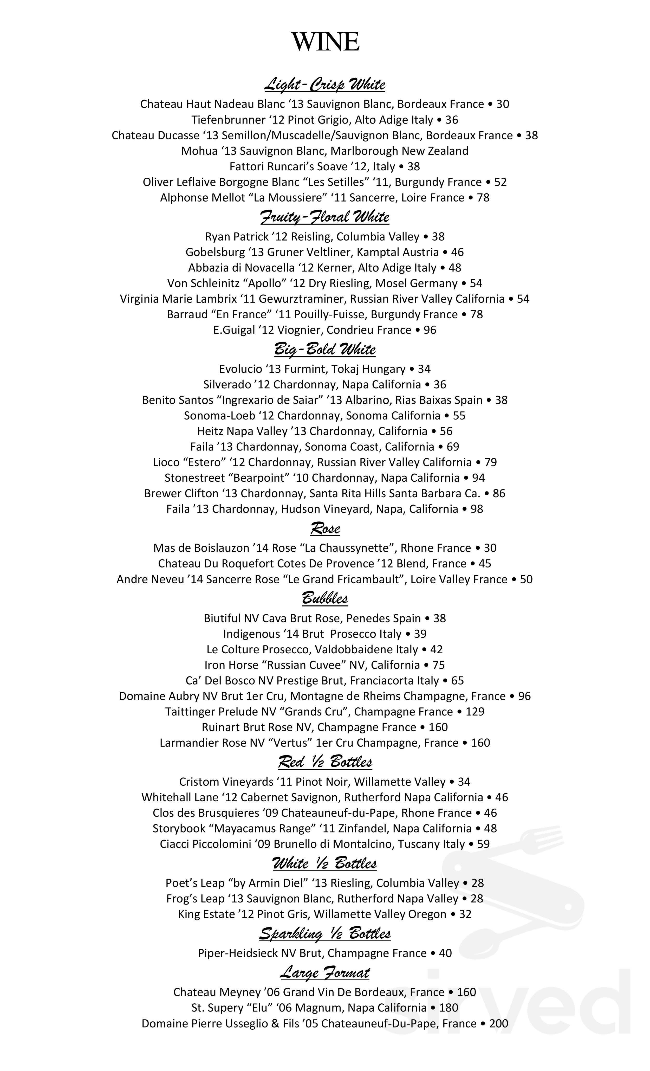 Distilled on Jefferson menu in Lexington, Kentucky, USA