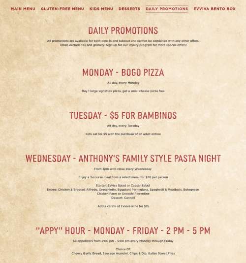 Evviva Trattoria - Malden menu in Malden, Massachusetts, USA
