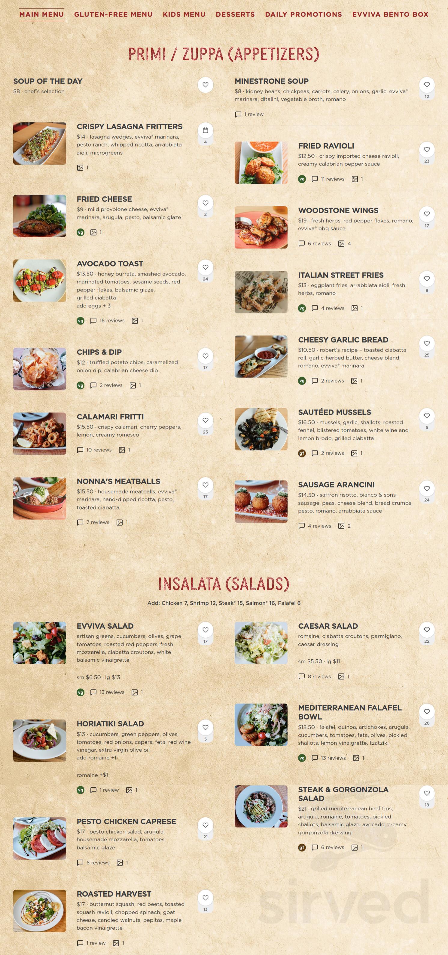 Evviva Trattoria - Malden menu in Malden, Massachusetts, USA