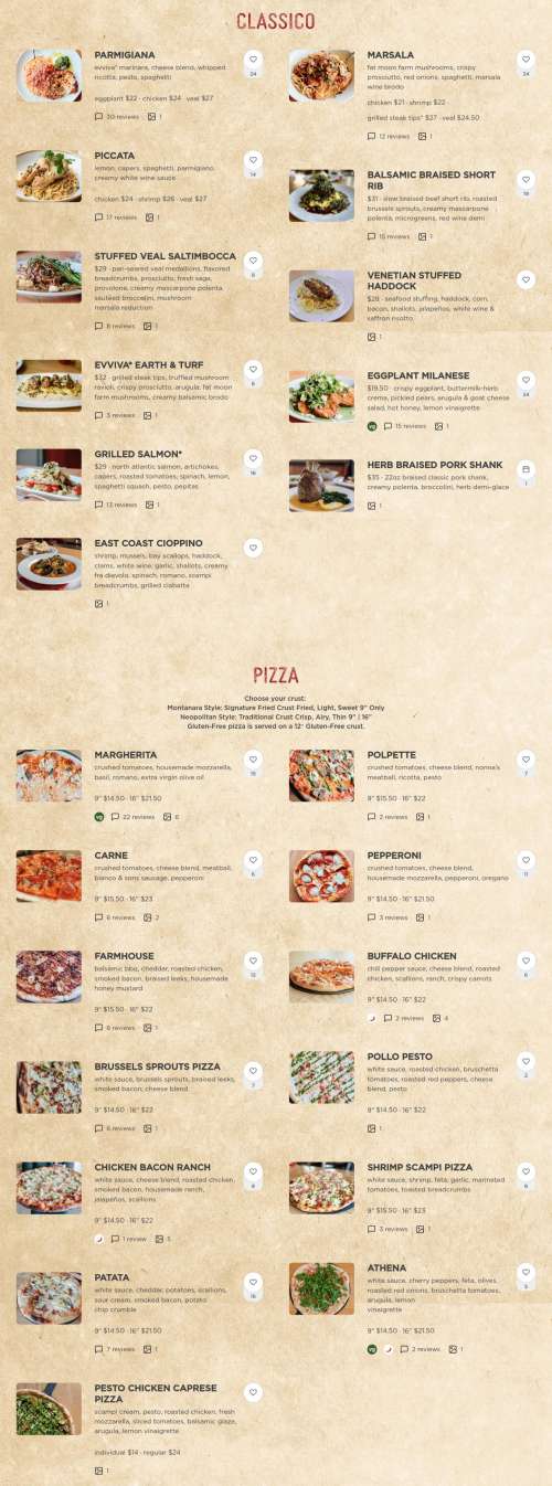 Evviva Trattoria - Malden menu in Malden, Massachusetts, USA