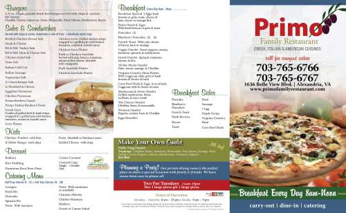 Primo Family Restaurant menu in Alexandria, Virginia, USA