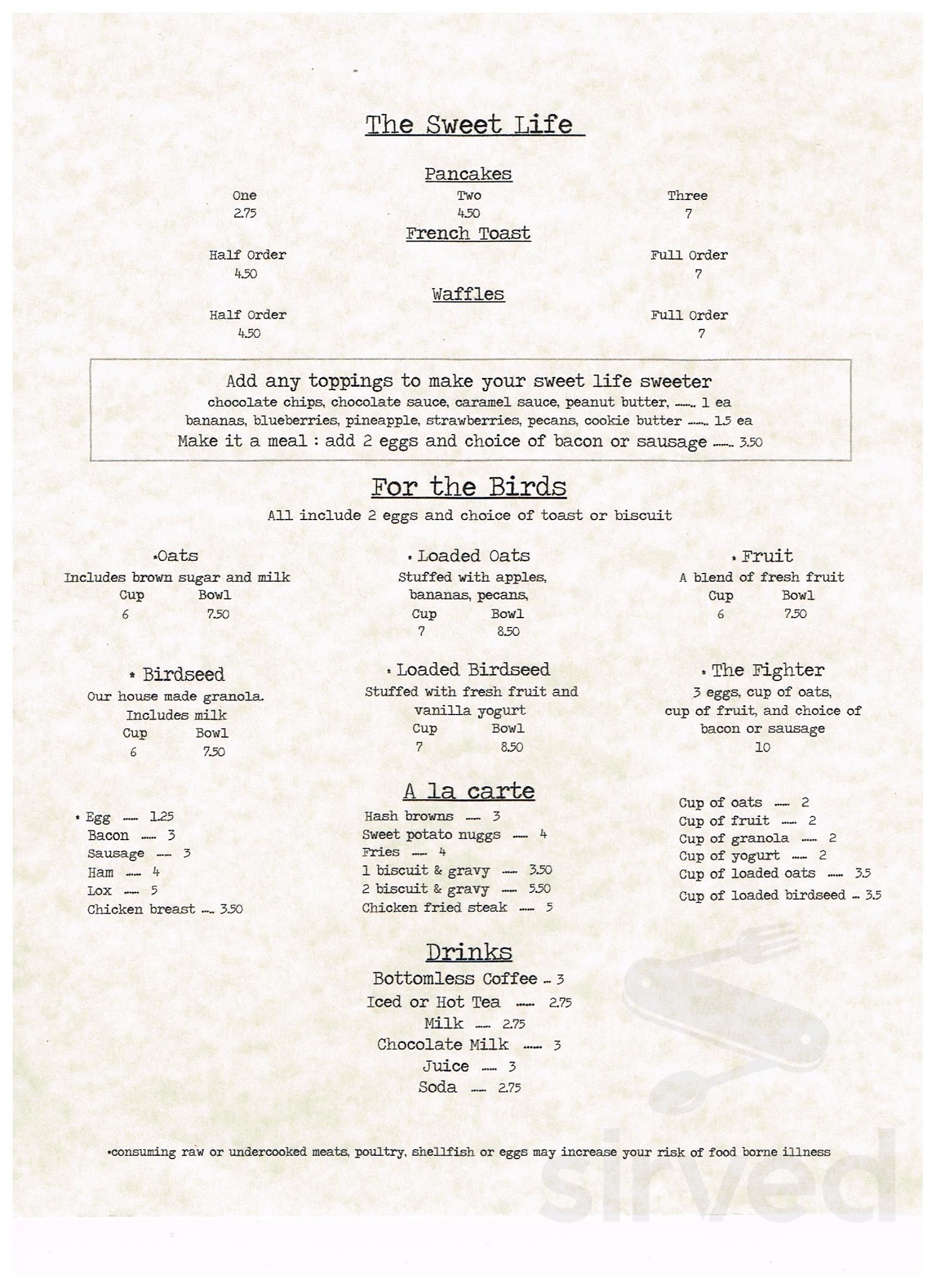Menu - Springfield MO's Early Bird Breakfast Pub | Sirved