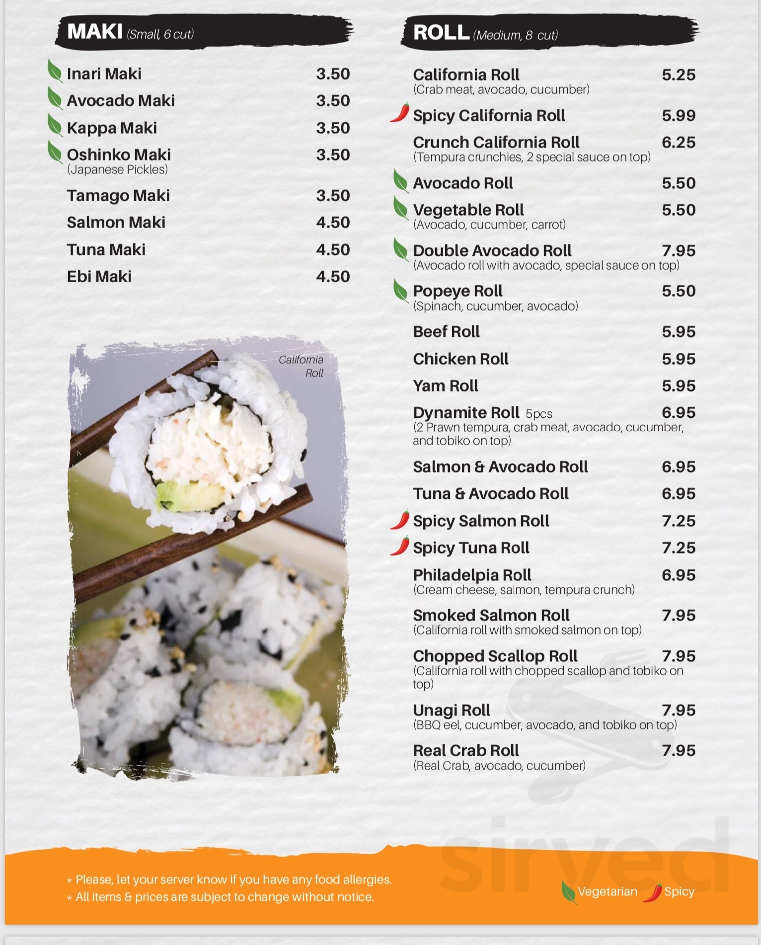 Arigato Sushi menus in Summerside, Prince Edward Island, Canada