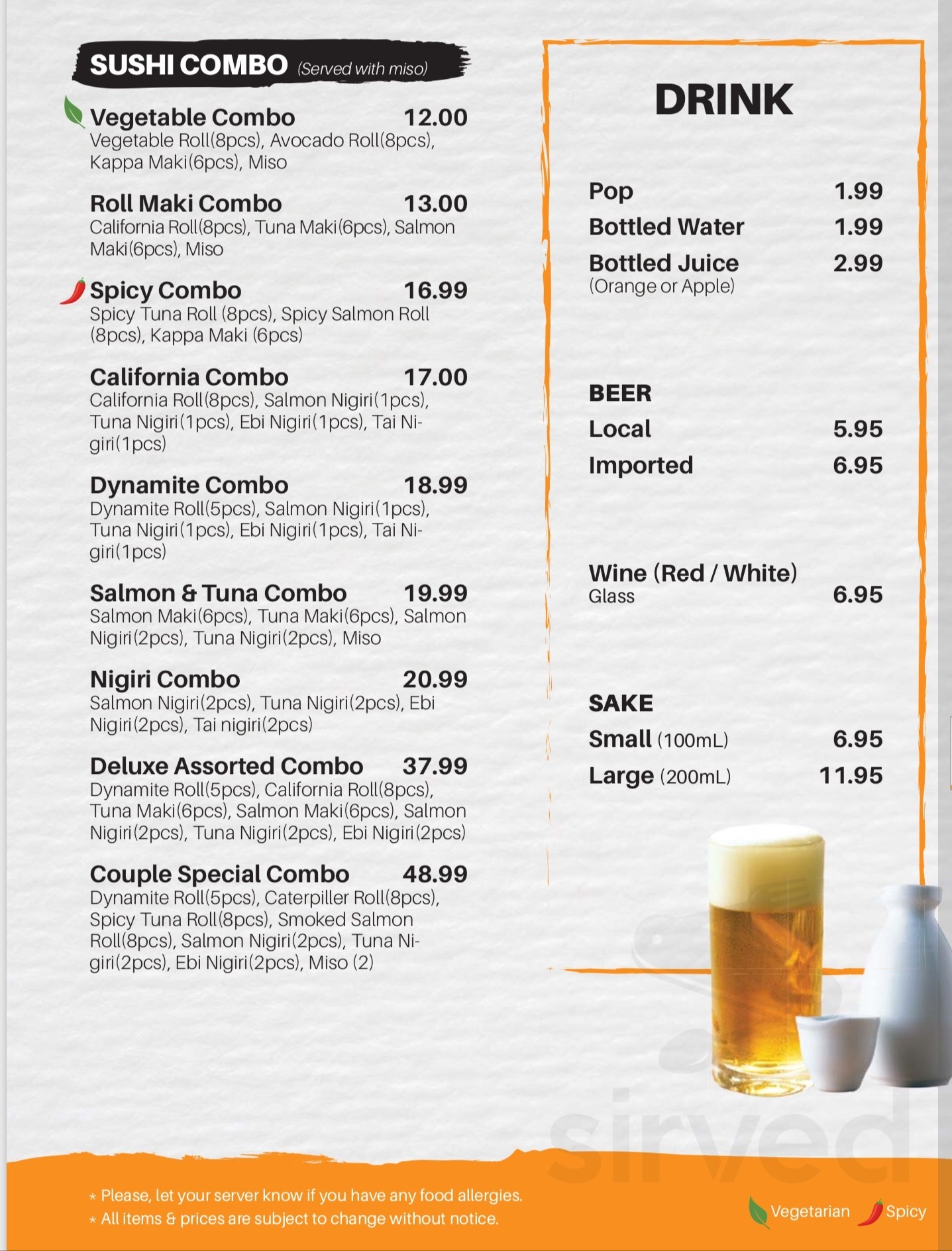 Arigato Sushi menus in Summerside, Prince Edward Island, Canada