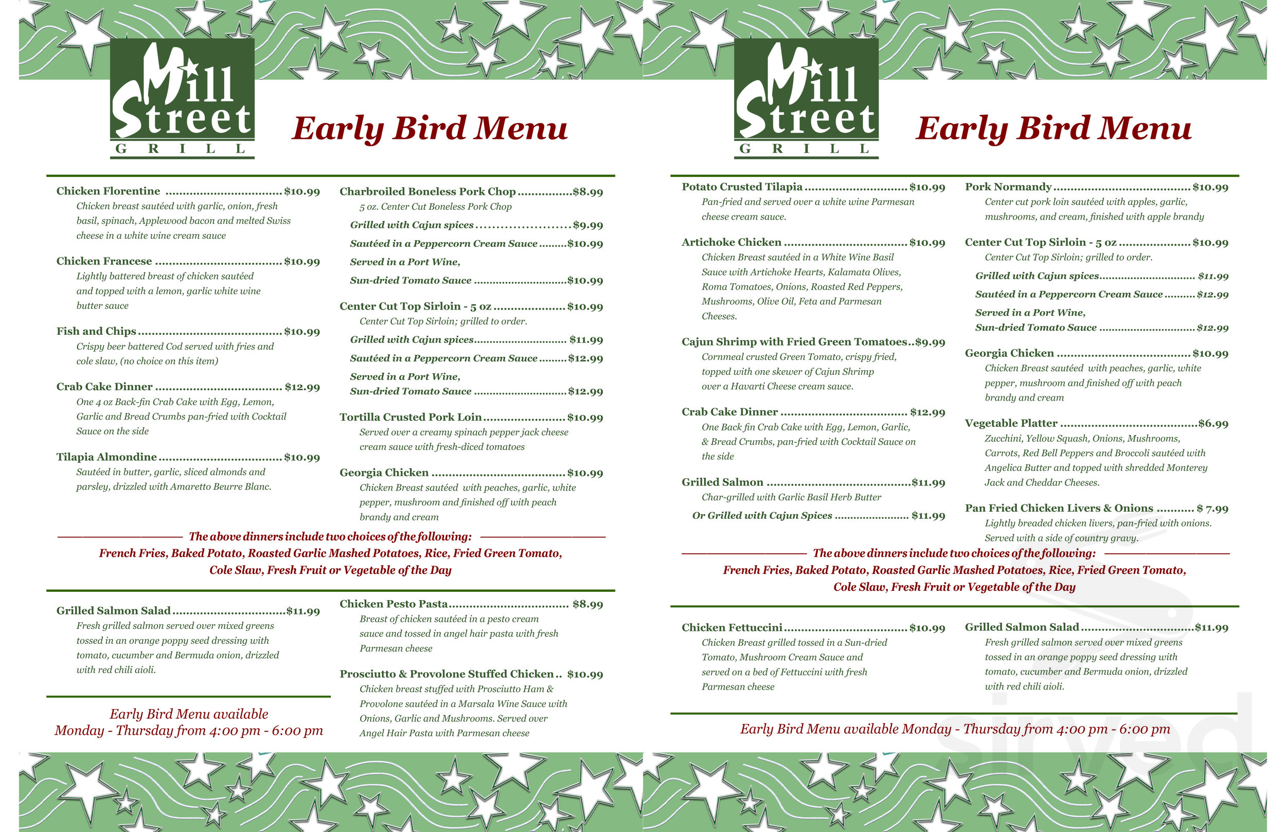 Mill Street Grill menu in Staunton, Virginia, USA