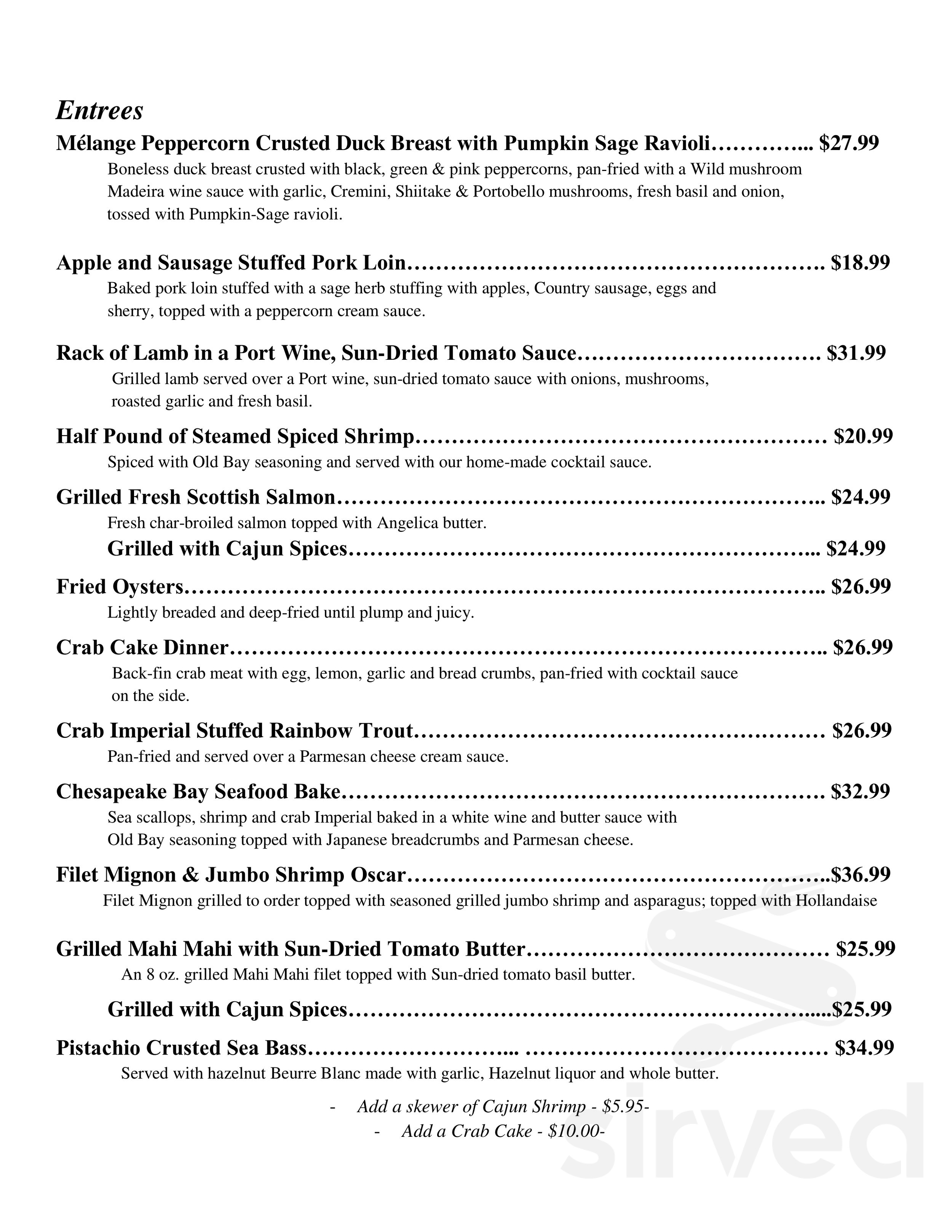 Mill Street Grill menu in Staunton, Virginia, USA