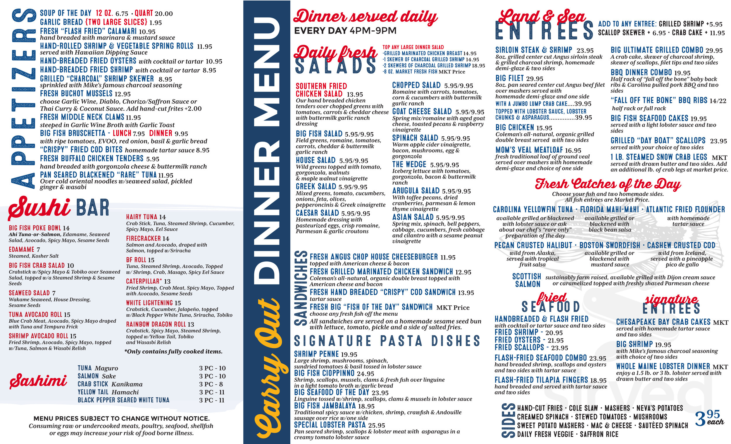 Big Fish Seafood Market menu in Rehoboth Beach, Delaware, USA