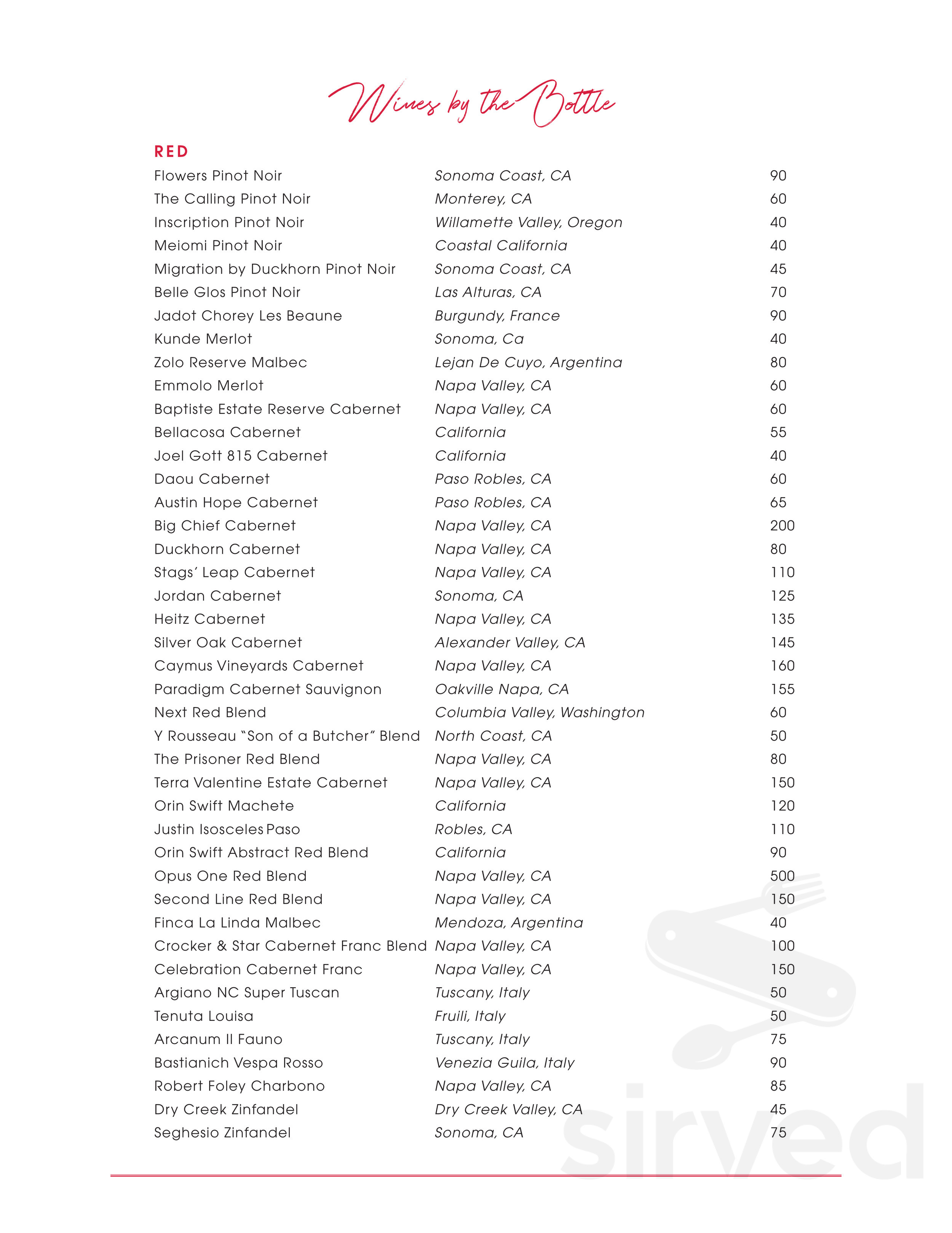 Menu - Covington LA's Desi Vega's Steakhouse | Sirved