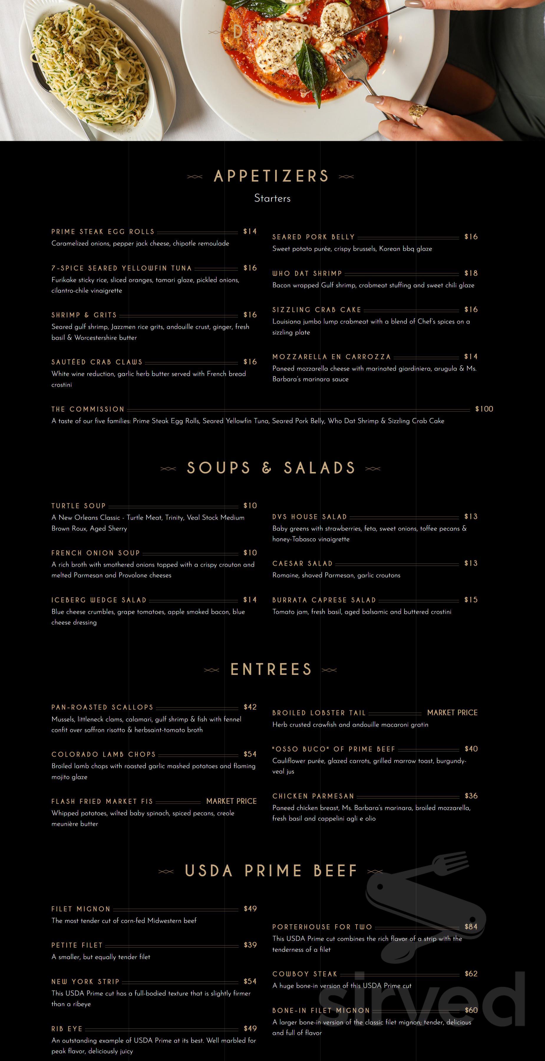 Desi Vega's Steakhouse menu in Covington, Louisiana, USA