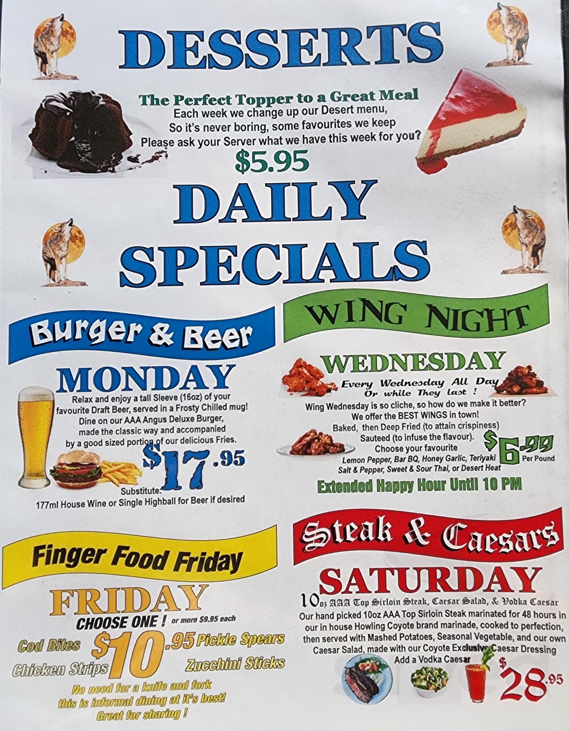 Menu - Oliver BC's The Howling Coyote Pub & Grill | Sirved