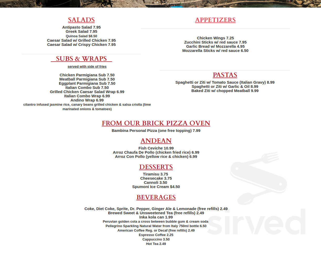 Menu for Andino Italian & Andean Restaurant & Bar in Greer, SC | Sirved