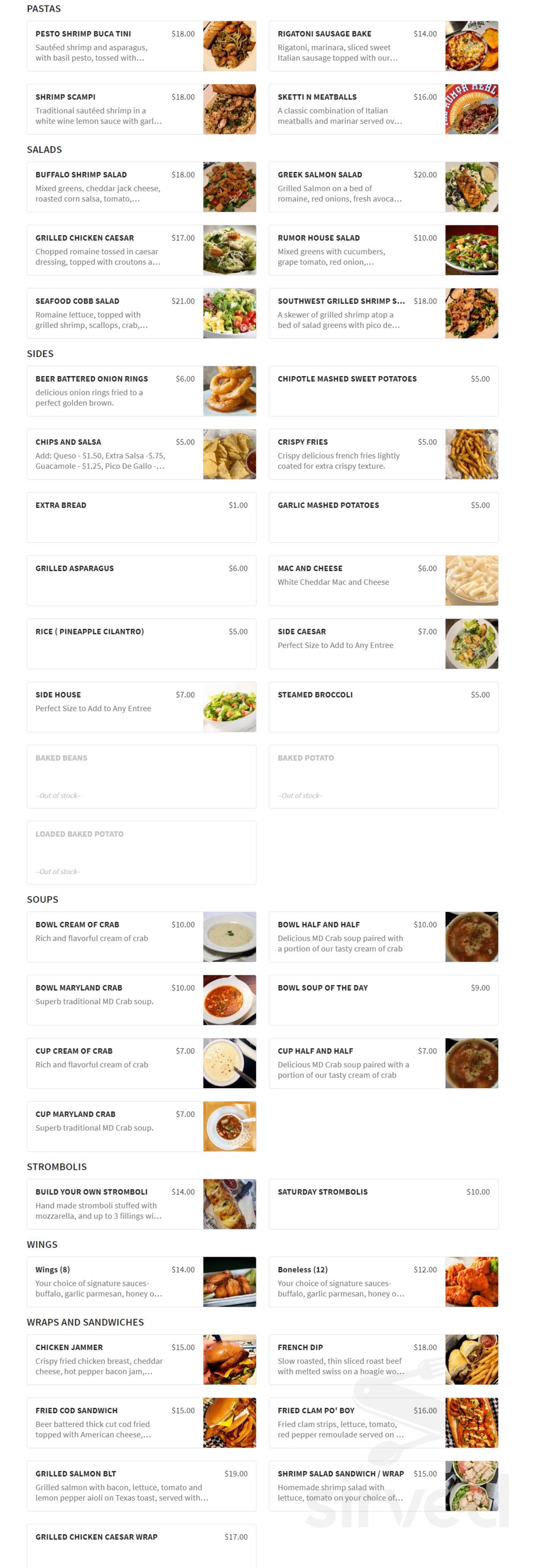 The Rumor Reel menu in Pasadena, Maryland, USA