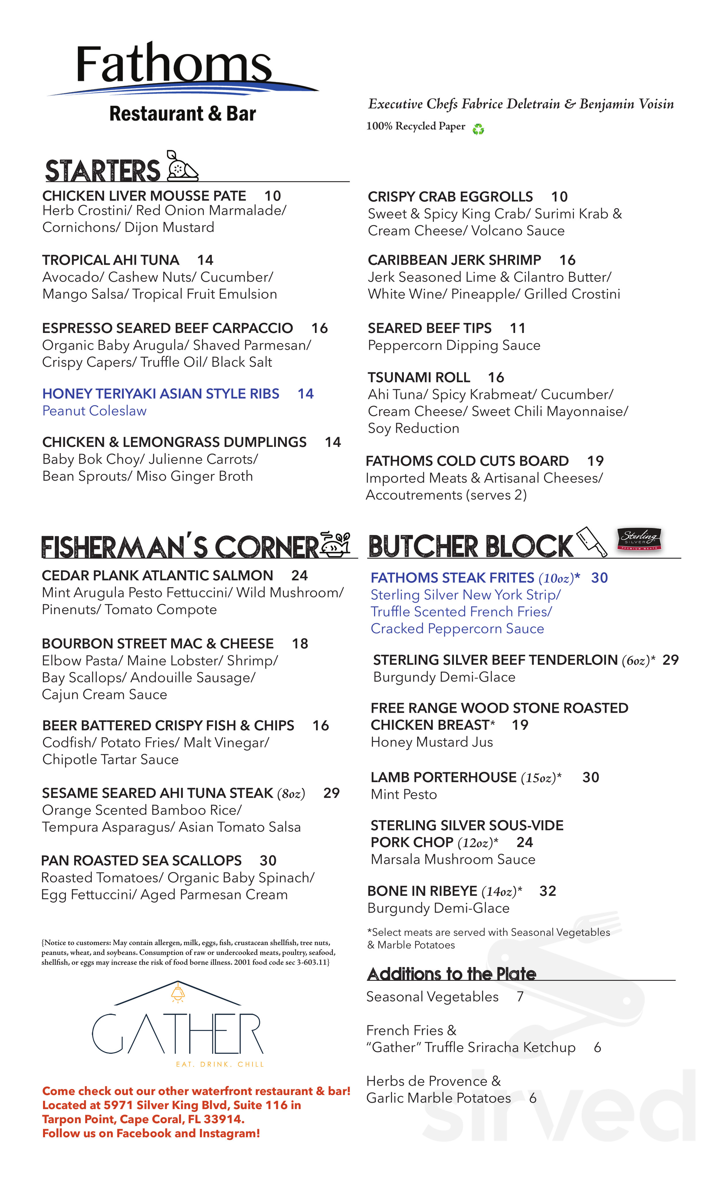 Menu for Fathoms Restaurant & Bar in Cape Coral, FL | Sirved