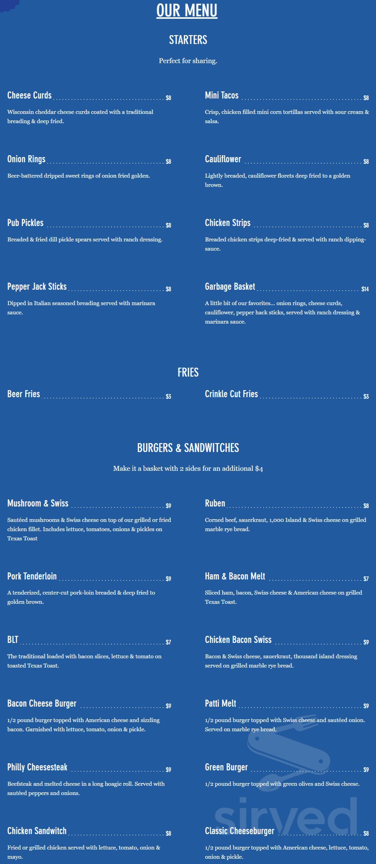 Menu for The Palace Saloon Bar & Grill in Dyersville, IA | Sirved