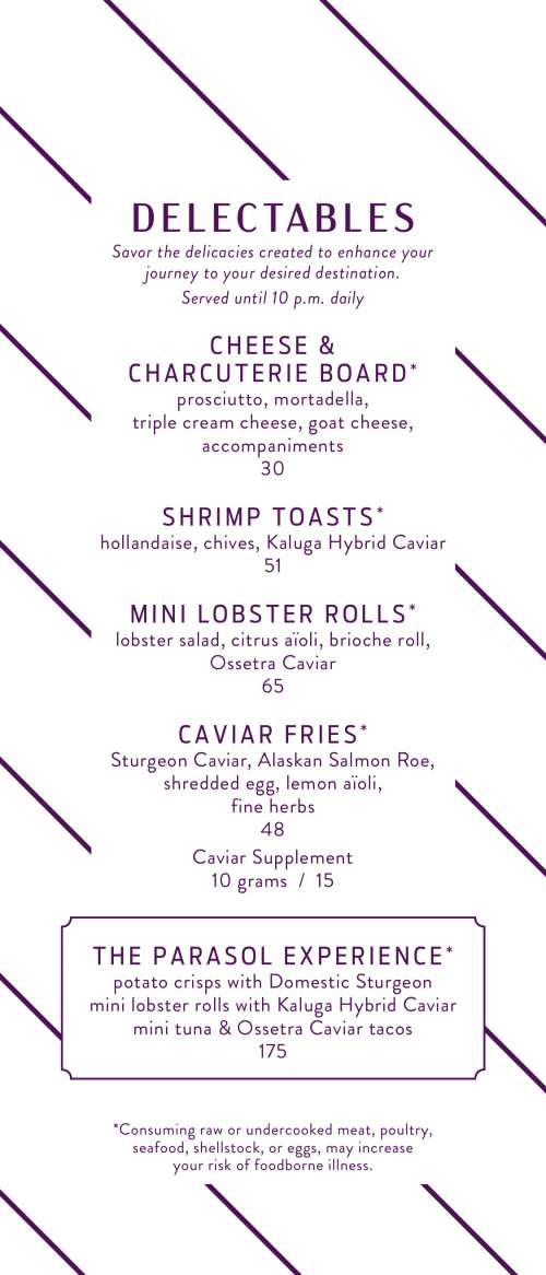 Bar Parasol menu in Las Vegas, Nevada, USA