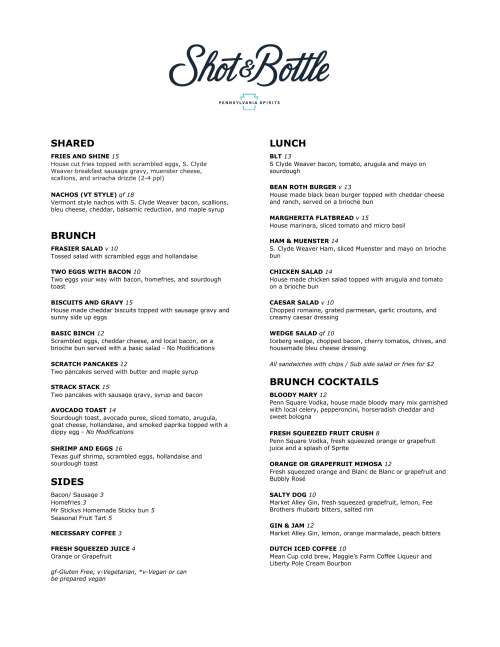 Shot & Bottle menu in Lancaster, Pennsylvania, USA
