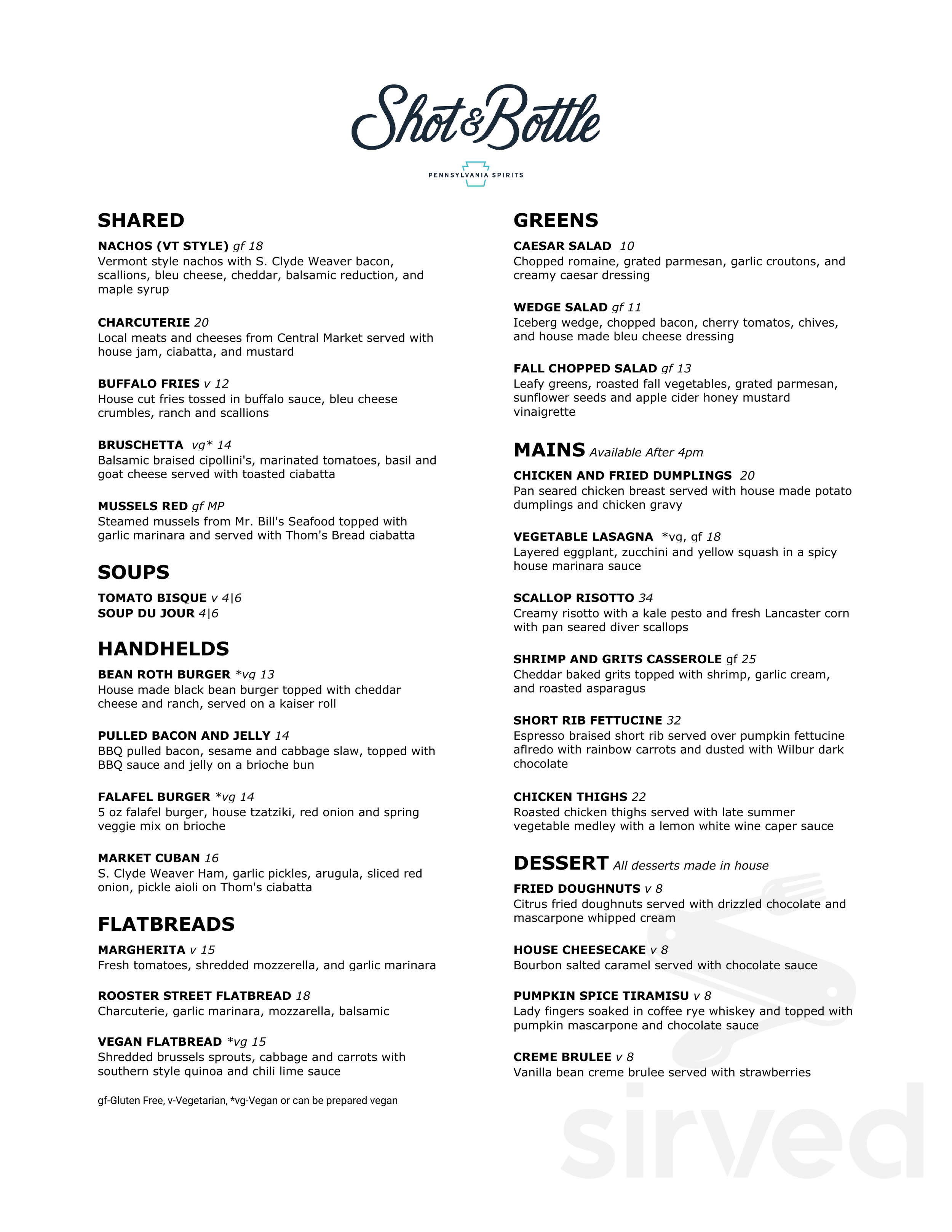 Shot & Bottle menu in Lancaster, Pennsylvania, USA