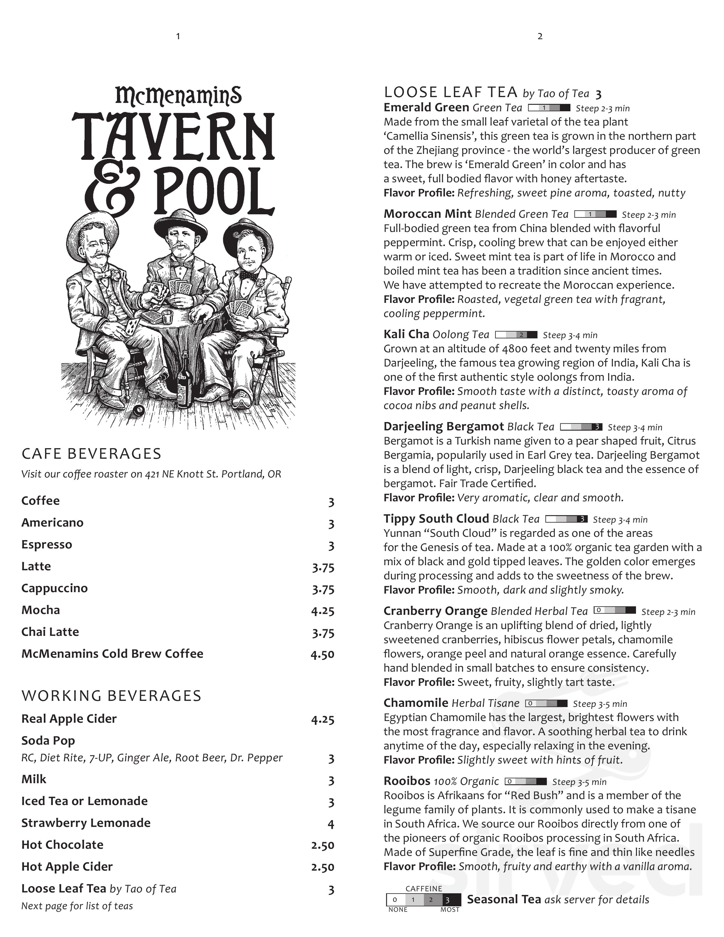 Menu - Portland OR's McMenamins Tavern & Pool | Sirved