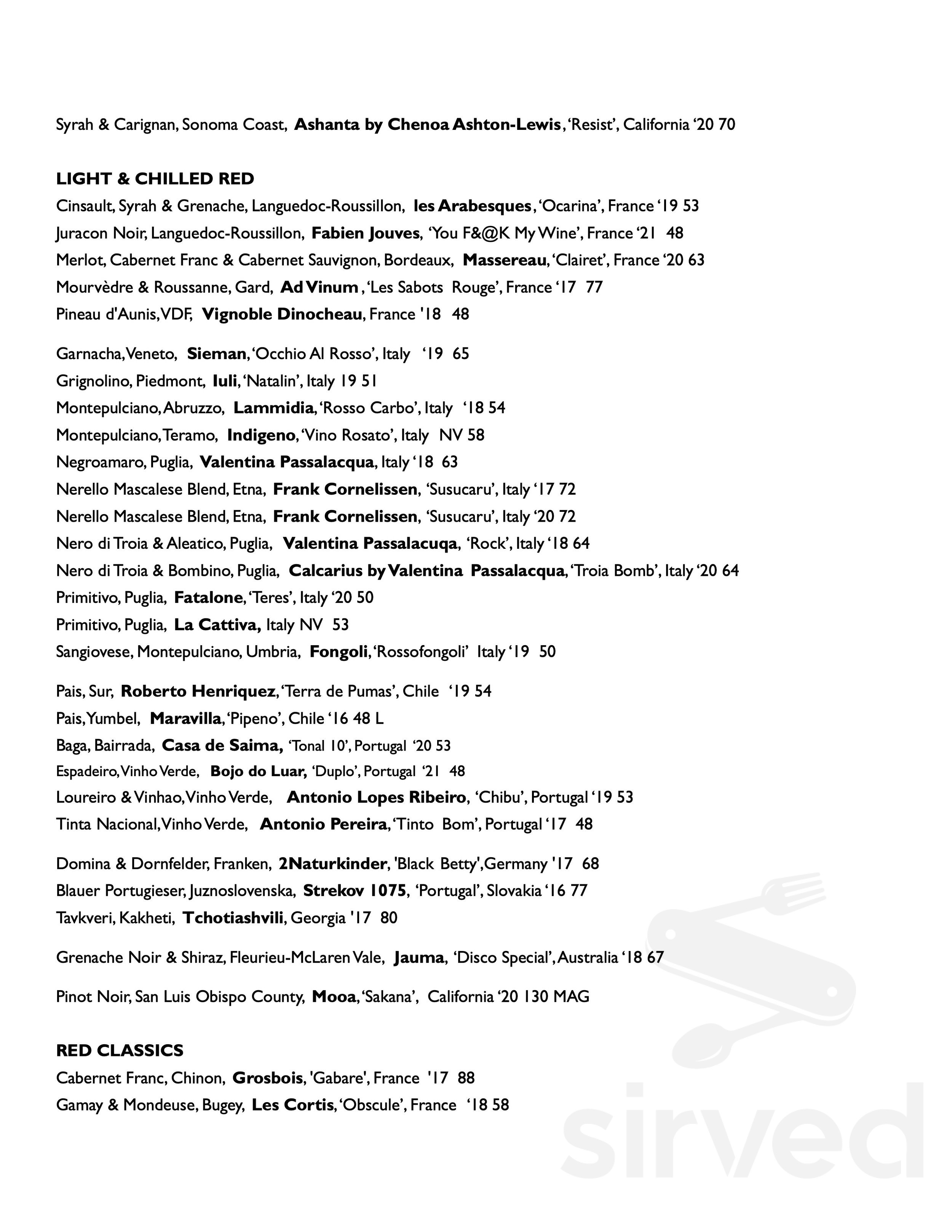 Otway menu in Brooklyn, New York, USA